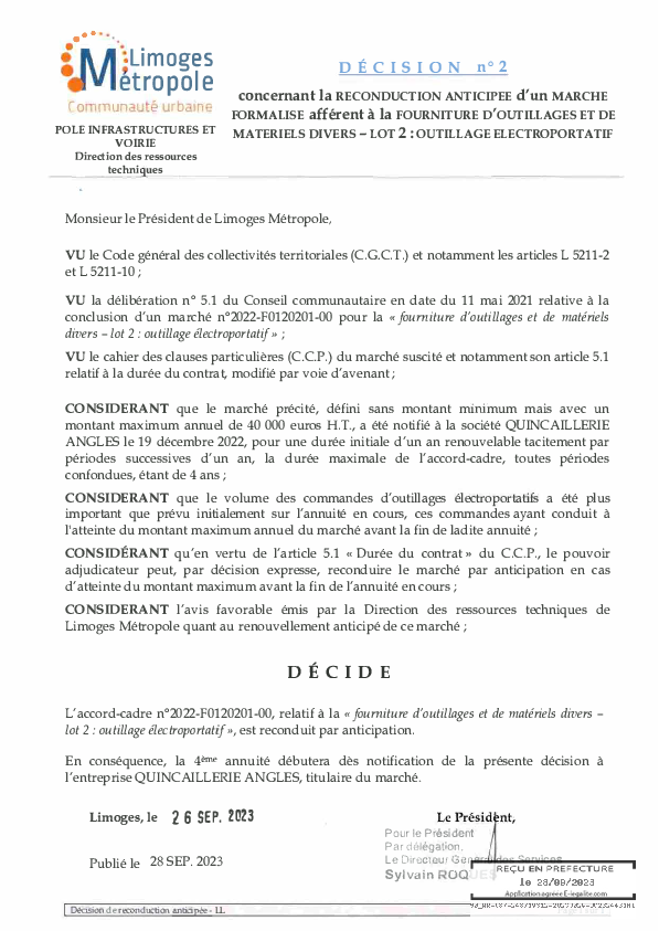 Décision n°2 concernant la reconduction anticipée d'un marché formalisé ...