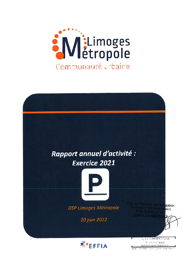 Rapport annuel d'activité 2021 Parcs de stationnement Effia - Limoges Métropole