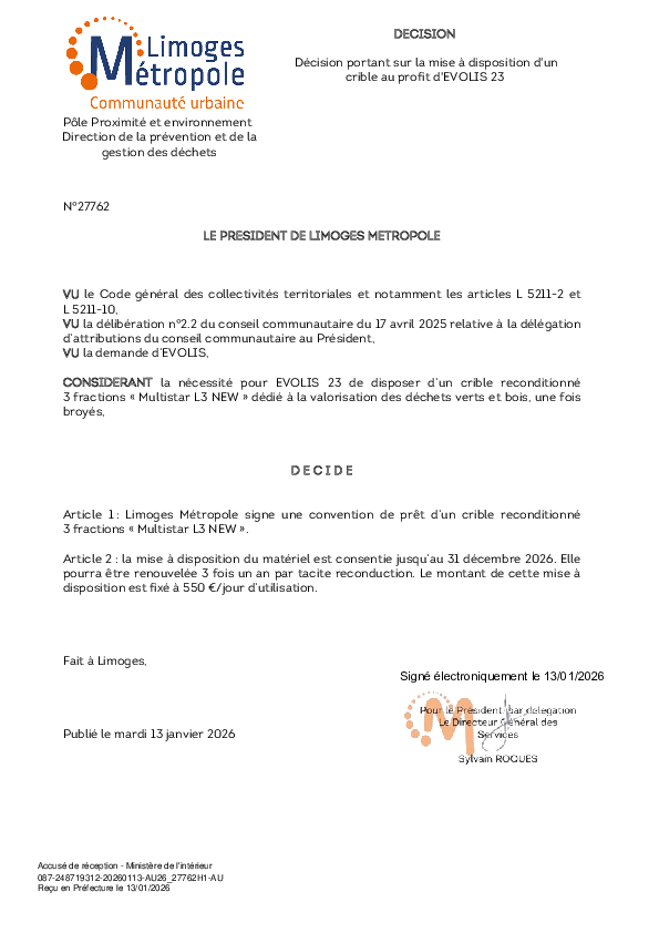 Décision portant sur la mise à disposition d'un crible au profit d ...