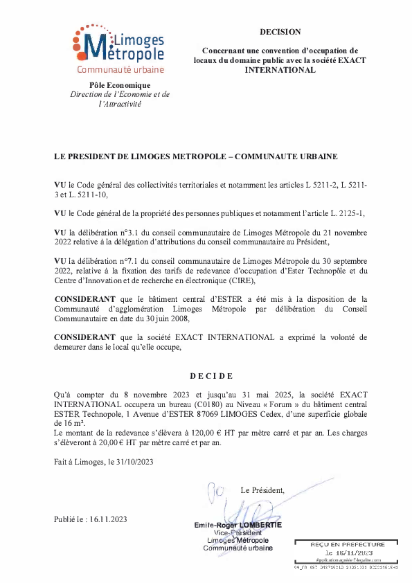 Décision concernant une convention d’occupation de locaux du domaine ...